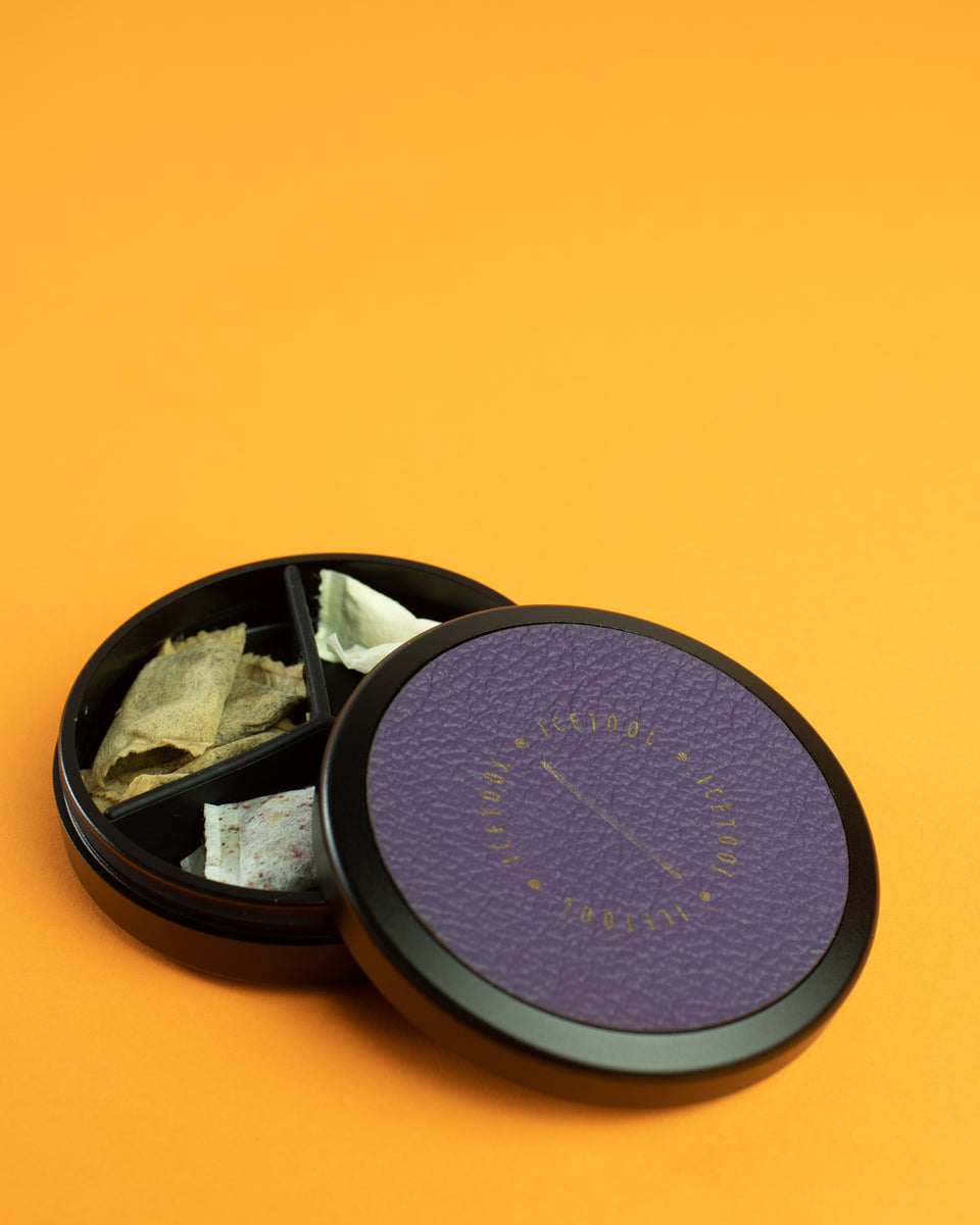 Icetool Tri Can for portion snus - Black with Violet leather - Aluminum ...